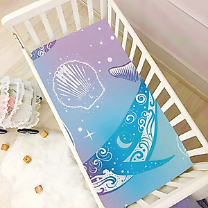 Whales Dolphins Waves Baby Crib Sheets Soft Toddler Bed Sheets Breathable Mattress Cover Playard Sheet for Boys Nursery Crib Mattress Unisex, 39 * 27 * 5in