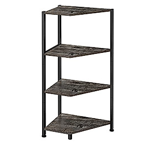 Corner Shelf,4 Tier Corner Bookshelf Bookcase,Freestanding Corner Shelf Stand,Wood Storage Stand with Metal Frame for Small Space,Entryway,Home Office,Grey(15.87x12x34.5 inch)