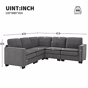 Merax 89"x89" Oversized Velvet Sectional Sofa, Large L Shaped Upholstered Indoor Furniture with Double Cushions, 5 seat Cloud Corner Couch for Living Room, Apartment, Office, Gray