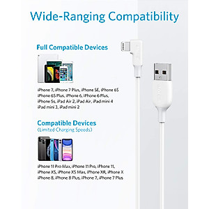 Anker USB-A to 90 Degree Lightning Cable (3 ft), MFi Certified, Compatible for iPhone SE / 11 Pro/X/XS/XR / 8 Plus/AirPods Pro, iPad 8, iPod Touch, and More(White)