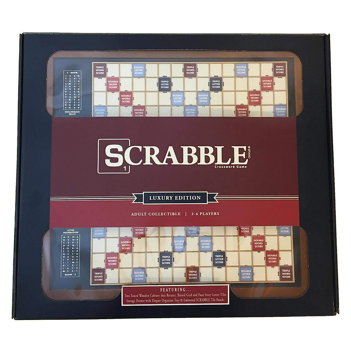 WS Game Company Scrabble Trophy Luxury Edition with Rotating Wooden Game Board