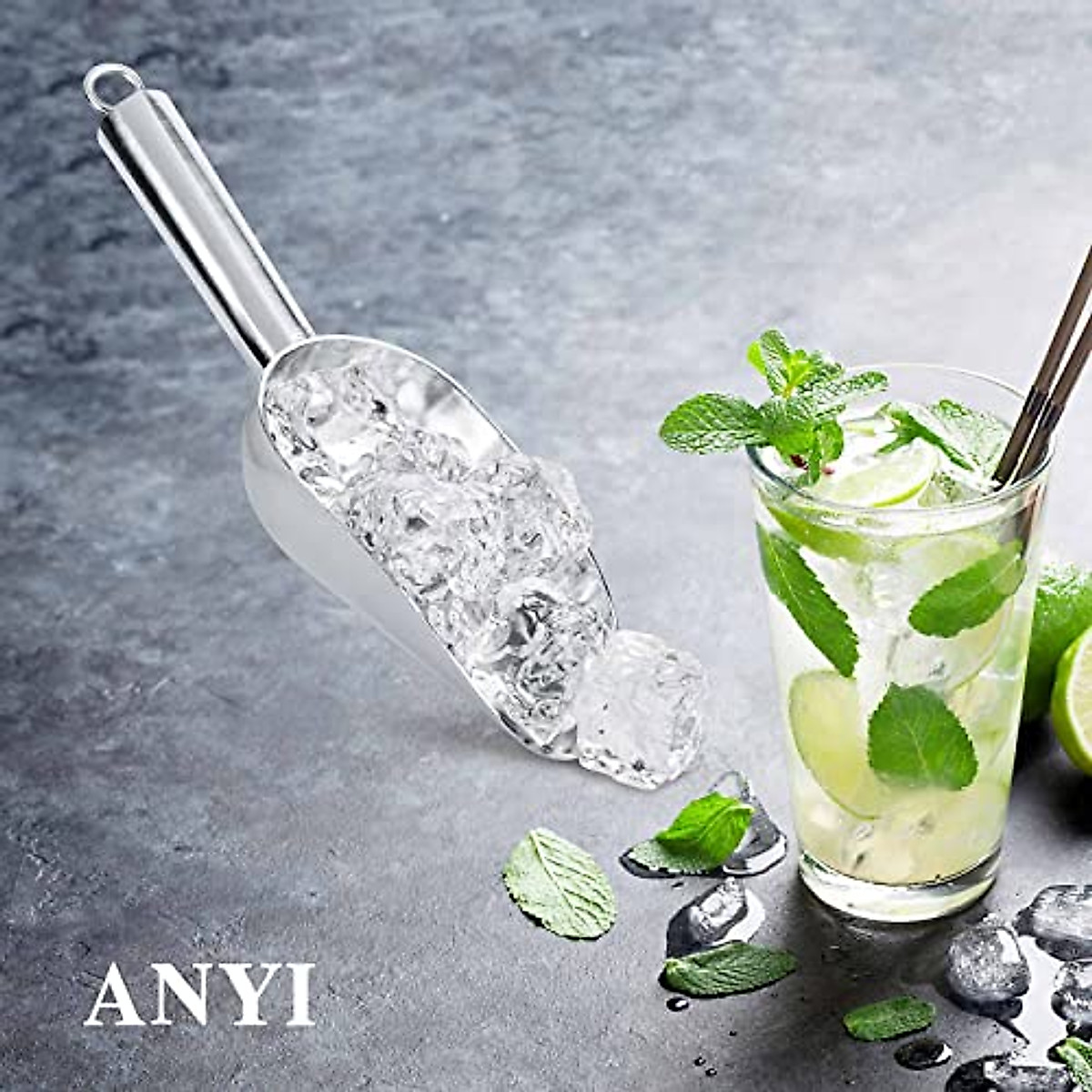 Metal Ice Scoop 2.4 Ounces, Popcorn Scoop, Dog Food Scoop, Small Stainless Steel Ice scooper for Ice Maker Ice Bucket Kitchen Freezer Bar Party Wedding, Heavy Duty, Dishwasher Safe (1Pack, Silver)