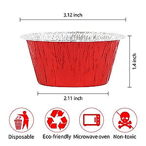Aluminum Foil Baking Cups, Mateebake 4 Oz Disposable Ramekin Aluminum Cupcake liners, Red Foil Baking Cups Muffin Liners for Cupcake, Baking, Egg Tart, Pudding, Creme Brulee (150 Pcs)