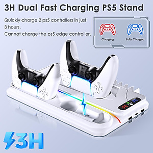 PS5 Cooling Station for PS5/Slim/Pro Disc Digital Console,PS5 Fan Cooling Fan with Dual PS 5 Controller Charger,3 Level Fan, RGB Light,12 Slot, PS5/Slim/Pro Stand for PlayStation 5 Console Accessories