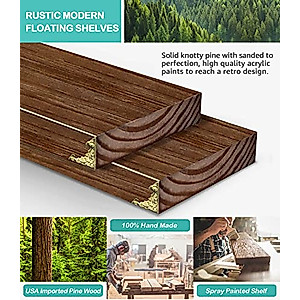 JanJunDec 24 Inch Rustic Wood Floating Shelves for Wall Mounted Set of 4 Wide Wall Shelf Large Wooden Shelves Farmhouse Bathroom Wall Shelves Organizer Kitchen Bedroom Living Room Display Shelf Brown