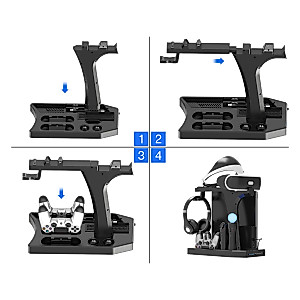 ElecGear Vertical Charging Stand with Cooling Fan PSVR Headset Storage Stand, Docking Station Charger Dock for Move and DualShock 4 Controller, PlayStation , PS VR