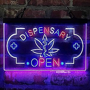 Dispensary Store Open Tri-color Led Neon Sign White & Blue & Orange 17.7 x 13.6 Inches st9s43-i3374-wbo