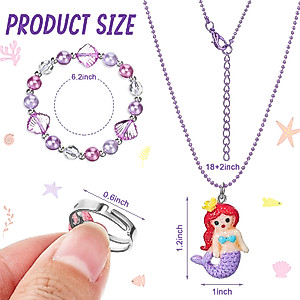 12 PCS Girls Necklaces Bracelets and Rings Set with Unicorn Mermaid Rainbow Heart Shell Star Pendants Girls Jewelry Set Party Favors Friendship Pretend Dress Up Play Jewelry (Cute Style)