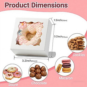 RomanticBaking 3 1/4" x 3 1/4" x 1 1/2" 50PCS Chocolate Truffle Boxes for 4，Cookies Boxes Soap Boxes Donut Boxes Macaron Boxes Mini Bakery Boxes with Window Brownie Boxes