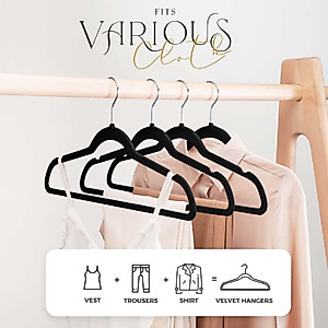 HOUSE DAY Premium Velvet Clothes Hangers Non-Slip Flocked Felt Hangers Heavy Duty Durable Coat and Suit Hangers | Vibrant Color Hangers | Lightweight Space Saving Hangers (10 Pack, Black)