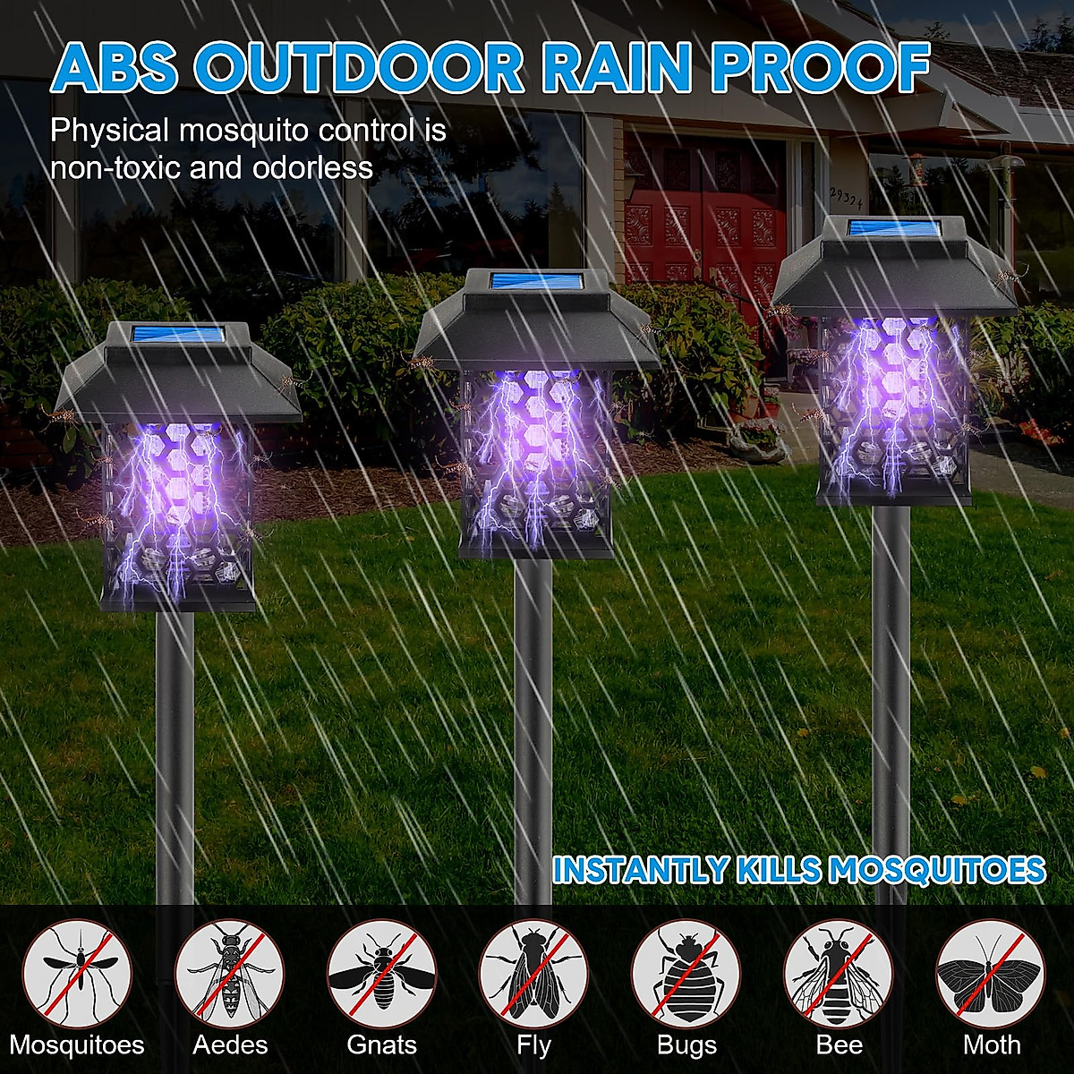 Qualirey 4 Pcs Solar Bug Zapper Outdoor Waterproof Mosquito Zapper Outdoor Mosquito Killer Lamp for Indoor Garden Patio Backyard Use Insect Fly Pest Mosquito Repellent, Purple and White Light