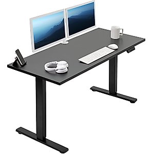 VIVO Electric Square Corner 55 x 24 inch Height Adjustable Memory Control Stand Up Desk, Black Solid Top, Black Frame, Standing Workstation, 1B-S Series, DESK-KIT-1B55S-B