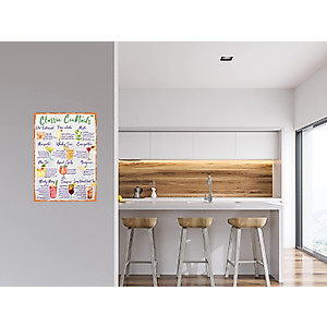 Classic Cocktails Recipes Magnetic Chart A4 format - Kitchen Pub Wall And Fridge Decor Stylish Colourful Informative Magnet Milliliters and Ounces Measurement Units