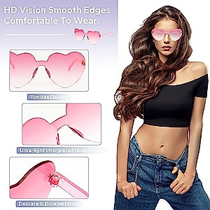 FUNUPUP 12 Pairs Heart Shaped Sunglasses Bulk Rimless Heart Shaped Glasses for Women Bachelorette Party