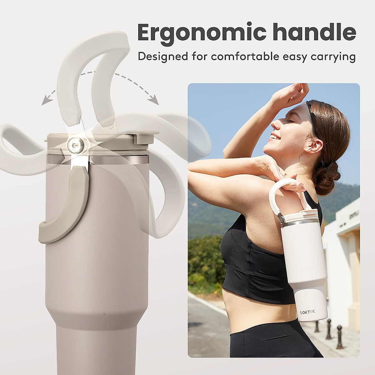 COKTIK 40 oz Tumbler with Handle and Straw, Double Insulated Tumblers with Flip Straw and Top Handle, Leakproof Tumbler, Stanley Cup, Insulated Water Bottle (Brown Metal)