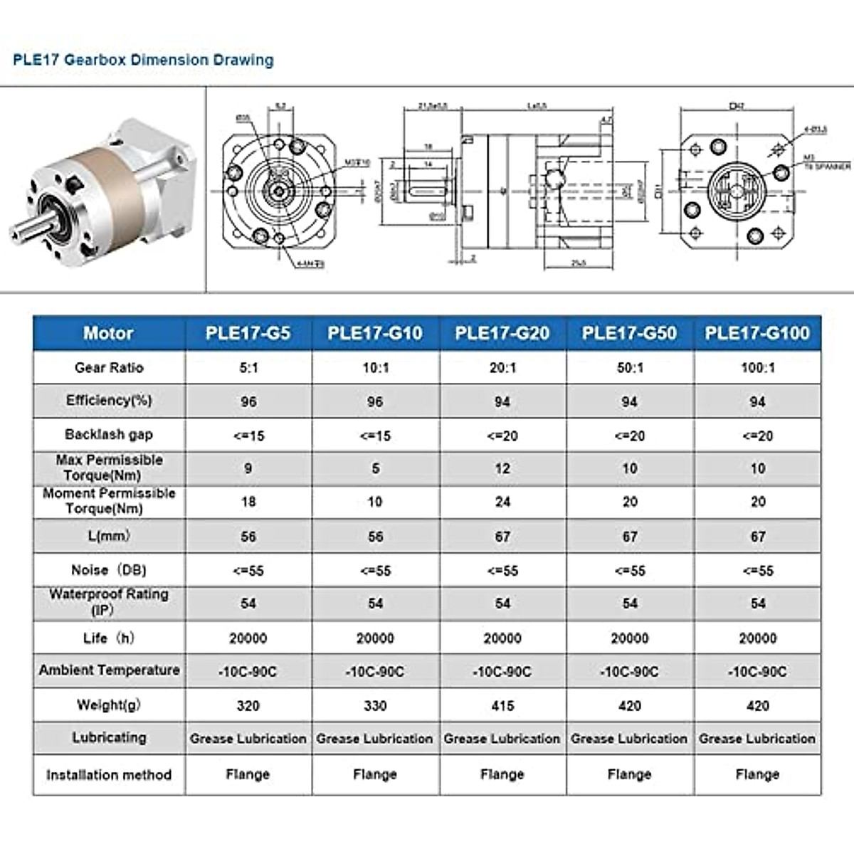 WYanHua-Electric Gearbox Nema 17 Gear Head Speed Reducer, Ratio 5:1/10:1/20:1/50:1/100:1, 5mm Input 8mm Output Stepper Motor Planetary Gearbox Durable (Hole Diameter : Ratio 20 to 1)