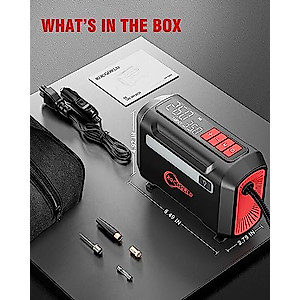 ROCGORLD R8 Tire Inflator Portable Air Compressor, DC 12V Air Compressor Portable with Large Dual Digital Screen, 3X Faster Inflation Air Pump for Car, Bike, Ball, Motor