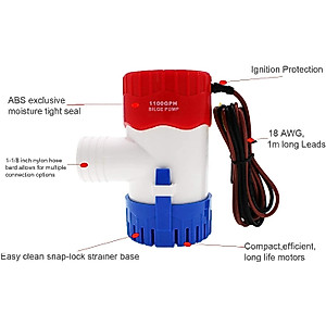 Submersible Boat Bilge Water Pump 12v Non-Automatic Marine Electric Bilge Pump And Bilge Pump Installation Kit Bilge Pump Hose 1-1/8-Inch Dia Plumbing Kit