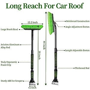 SEAAES 44 Inch Ice Scraper and Snow Brush for Car Windshield, Extendable Snow Removal Brush with Foam Grip for Truck SUV Vehicle Window