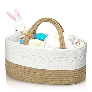 Caroeas Portable Diaper Caddy Organizer, X-Large Nursery Storage Bin with Divider, Changing Table Organizer, Baby Gift Baskets, Brown