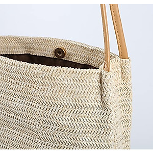 PANYUYI Women Straw Beach Bag Straw Bag Tote Buckets Totes Beach Shoulder Bag Beach Tote Bag Summer Handbag Straw Woven Purse (Large, Light Beige)
