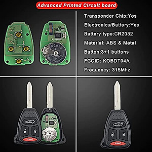 CAUORMOTE Keyless Entry Remote Uncut Car Key Fob for Jeep Commander Grand Cherokee/Dodge Charger Durango Magnum/Chrysler 300 Aspen (KOBDT04A), Set of 2