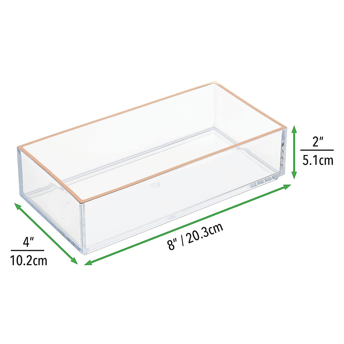 mDesign Plastic Beauty Organizer Bin for Bathroom Drawers, Vanity, or Countertops, Storage for Makeup Brushes, Palettes, Blush, Concealers, or Hair Ties, Lumiere Collection, 6 Pack, Clear/Rose Gold