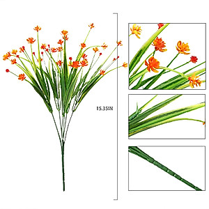 BINDUO 6 Pcs Fake Fall Flowers Artificial Plants Outdoor Daffodil UV Resistant Faux Plastic Flowers Greenery Shrubs Hanging Planter for Home Kitchen Bathroom Garden Patio Balcony Window Decor (Orange)