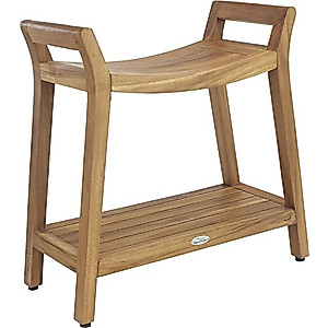 AquaTeak Patented Asia Ascend Teak Shower Bench with Elevated Height and Shelf