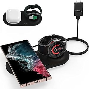 Wireless Charging Pad for Samsung Watch and Phone,Dual Wireless Charger Station for Galaxy Watch 5 Pro/5/4 Active 2 Galaxy S23/Ultra/S23+/S22/Note 20/ Z Flip 4/3 Fold 4/3 Galaxy Buds2/Pro with Adapter