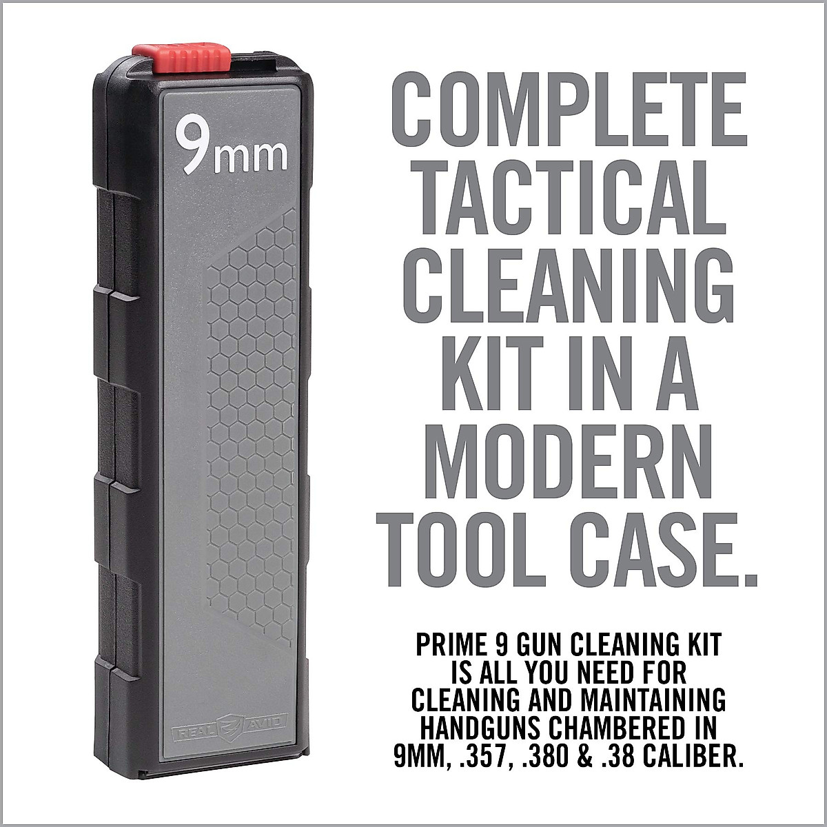 Real Avid 9mm Cleaning Kit for 9mm .357 & .38 Caliber Gun Cleaning | Complete Glock Cleaning Kit & Pistol Cleaning Kit with Bore Brush, Jag, Bore Mop, Cleaning Rod & Gun Cleaning Patches,Charcoal