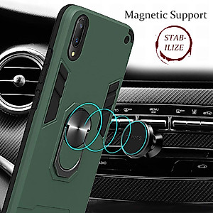 LEMORRY Case Compatible with Oppo Reno2 Case, Armor Cover Dual Layer Soft TPU Silicone + Hard PC Shell with 2in1 Ring-Stand & Car Holder, Shockproof Slim Fit Case Cover for Oppo Reno2, Green