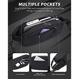 Fanny Pack for Mens Crossbody Bag, Sling Bag for Women Anti Theft Waist Packs with Adjustable Strap Casual Daypack for Running Sports Hiking Cycling Travel Walking - Black