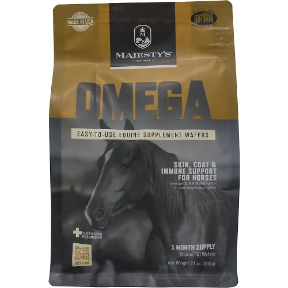 Majesty's Omega Wafers - Superior Horse / Equine Skin, Coat, and Immune Support Supplement - Omega 3, 6, 9, and Biotin - 30 Count (1 Month Supply)