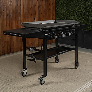 Blackstone 36 Inch Gas Griddle Cooking Station 4 Burner Flat Top Gas Grill Propane Fuelled Restaurant Grade Professional 36” Outdoor Griddle Station with Side Shelf (1554)