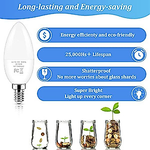 Brightever Candelabra 40W Equivalent LED Light Bulbs, 4W Candle Light Bulbs with Small E12 Base, Daylight White 5000K Ceiling Fan Lightbulbs, Type B Bulb for Wall Sconces, Non-Dimmable, Pack of 6