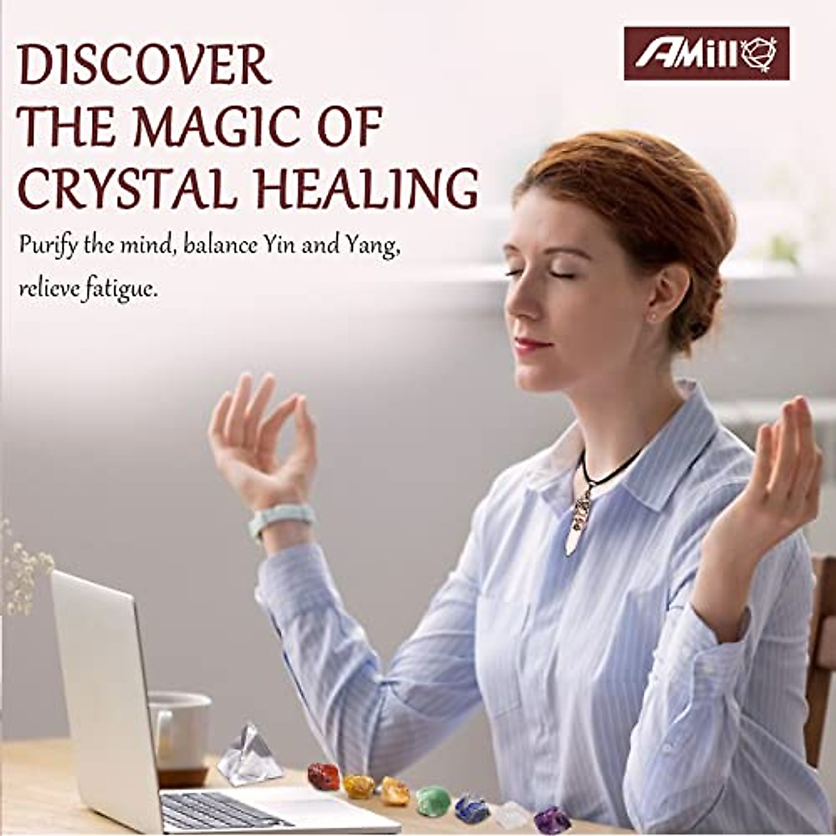 23PCS Natural Crystals and Healing Stones Set, 7 Raw Chakra Stones,10pcs Tumbled Stones, Pink Pillar Crystal Necklaces & Pendulum, White Pyramid & Pillar, 50g Stones Assorted, Wooden Box