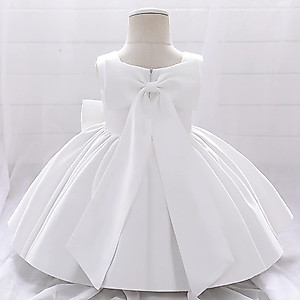 Flower Girls Bowknot Tutu Dress for Kids Baby Wedding Bridesmaid Birthday Party Pageant Formal Dresses Toddler Little Princess First Communion Baptism Christening Dance Prom Gown White 2-3 Years