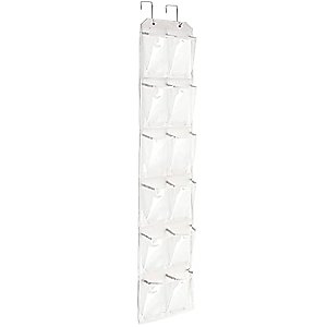 ESINGMILL Over the Door Shoe Organizer - Hanging Holder with 12 Large Clear Pockets and 2 Metal Hooks, Shoe Rack for Narrow Closet Door