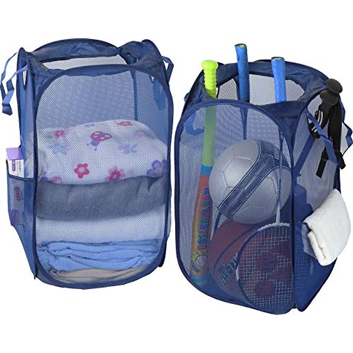 2 Pack - SimpleHouseware Mesh Pop-Up Laundry Hamper Basket with Side Pocket, Dark Blue