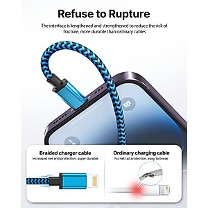 iPhone Charger Cord MFi Certified 3Pack 6ft Lightning Cable Fast iPhone Charging Cable Nylon Braided Data Sync Transfer Cord Compatible iPhone 14 13 12 11 Pro Max XR XS X 8 7 6 Plus 5s SE, iPad