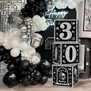 Death to My 20s Decorations 30th Birthday Decorations Boxes for Her Him, Rip to My 20s Balloon Blocks Black Balloon Boxes with Letters for Funeral for My Youth Dirty 30 Birthday Party Supplies