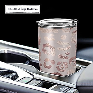 Leopard Print Cheetah Rose Gold Insulated Tumbler Cup with Straw Lid Vacuum Reusable Stainless Steel Water Bottle Coffee Travel Mug 20oz