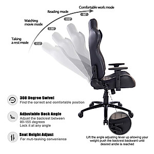 Massage Gaming Chair Big and Tall Gaming Chair - Metal Base High Back Racing Game Chair Computer Chair, Ergonomic Leather Executive Gaming Chair with Headrest and Lumbar Pillow