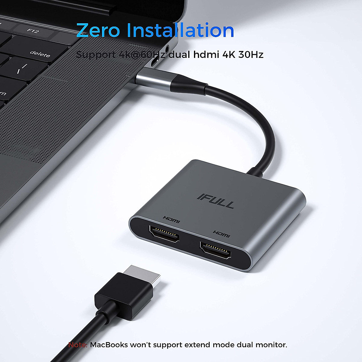 USB C to Dual HDMI Adapter, Dual Monitors Adapter USB C Hub with 2 HDMI Docking Station 4K
