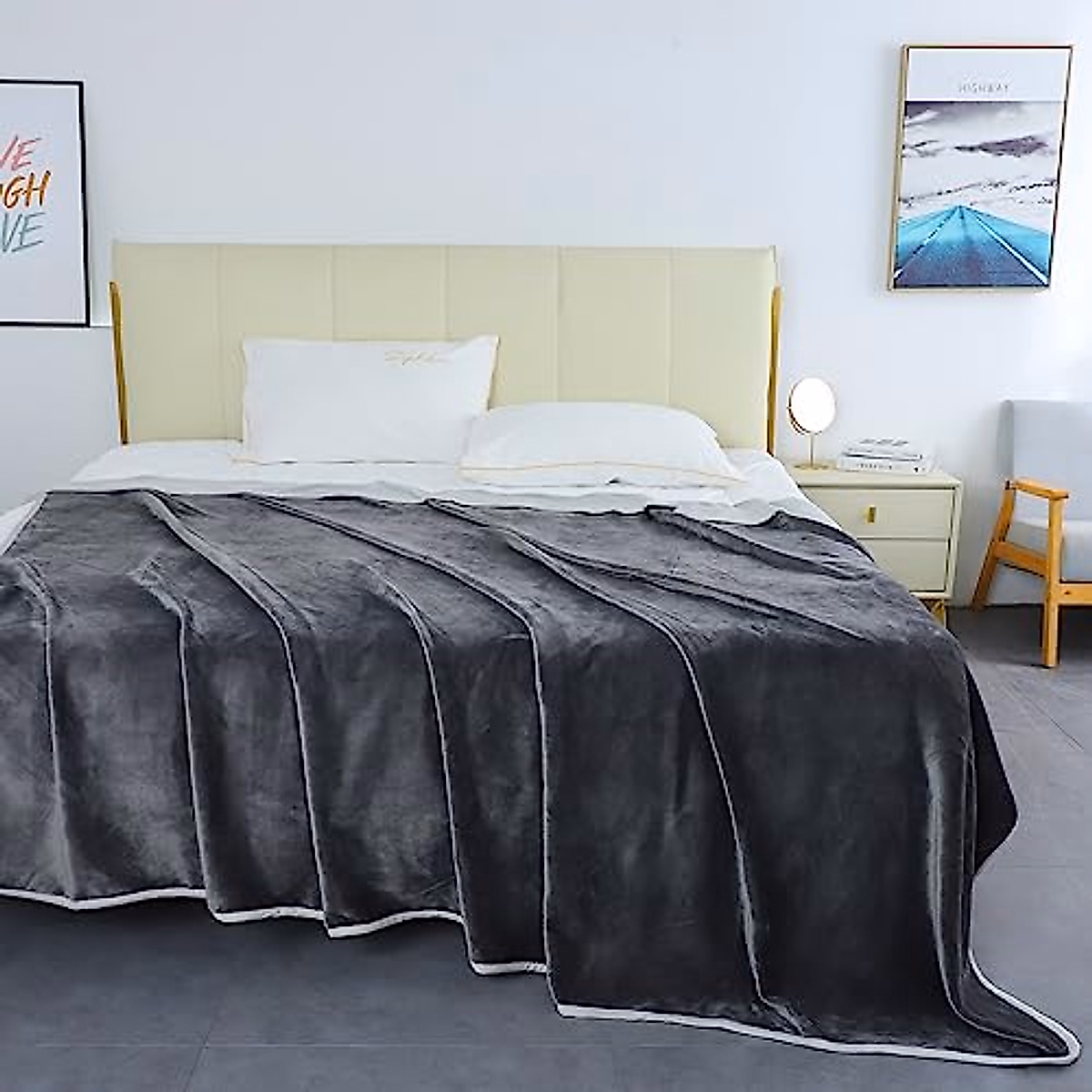 Cottonblue Cooling Blanket Queen Size, Summer Blankets for Hot Sleepers & Night Sweat, Fleece Lightweight Blanket Cool Blanket for Bed Couch, Reversible Throw Blanket for All Season, Grey, 79"*91"