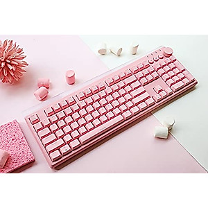 i-rocks K71M RGB Mechanical Gaming Keyboard with Media Control Knob, Gateron Switches (Brown), 104 Keys w/Full NKRO, PBT Keycaps, Multimedia Hotkeys, Detachable USB-C Cable and Onboard Storage, Pink