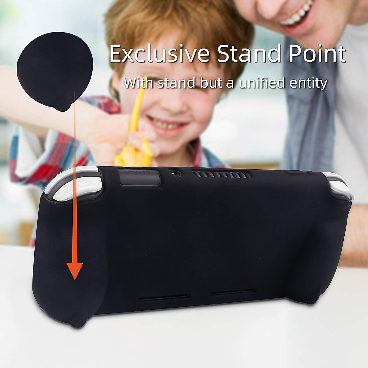 Silicone Protective Case for Nintendo Switch Lite, Soft Grip Case Cover with Comfort Ergonomic Handles for Nintendo Switch Lite 2019 [Self Stand][4 Thumb Stick Caps] (Black)