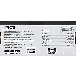 Ingersoll Rand 7807R 3/8” Reversible Air Angle Drill, Standard Duty, 1800 RPM, Quiet, Durable Jacobs Multi-Craft Chuck, Grease Plug