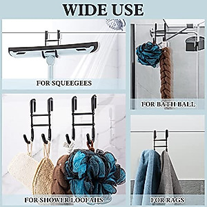 KHWYZH Shower Door Hooks, Towel Hooks for Bathrooms Frameless Glass (3-Pack), Shower Hooks for Loofah, Shower Squeegee Hooks, Black